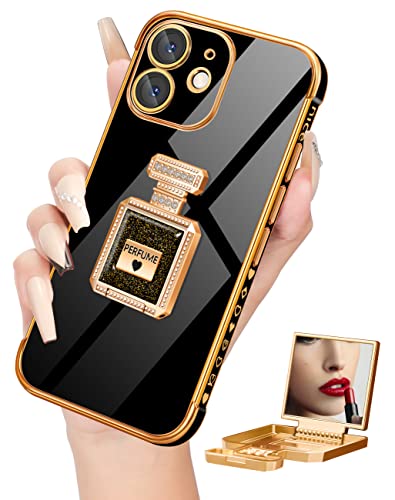 Buleens for iPhone 11 Case with Metal Perfume Bottle Mirror Stand, Cute Women Girly Heart Cases for iPhone 11 Phone Case, Elegant Luxury Phone Cover for 11 Phone Case 6.1'' Black