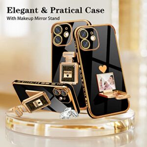 Buleens for iPhone 11 Case with Metal Perfume Bottle Mirror Stand, Cute Women Girly Heart Cases for iPhone 11 Phone Case, Elegant Luxury Phone Cover for 11 Phone Case 6.1'' Black