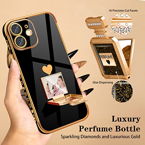 Buleens for iPhone 11 Case with Metal Perfume Bottle Mirror Stand, Cute Women Girly Heart Cases for iPhone 11 Phone Case, Elegant Luxury Phone Cover for 11 Phone Case 6.1'' Black