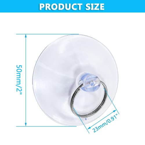 Biaungdo 50mm/2" Suction Cup with Ring, 12 Pcs Clear Key Ring Suction Cups Sucker Suction Hook for Window, Kitchen, Wall Glass Hook Hanger