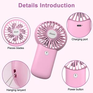 Aluan Handheld Fan Powerful Personal Mini Portable Speed Adjustable Battery Operated USB Rechargeable Eyelash Fan for Kids Women Men Indoor Outdoor Travel Cooling, Pink