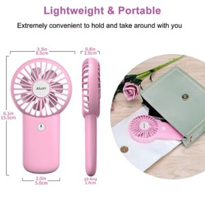 Aluan Handheld Fan Powerful Personal Mini Portable Speed Adjustable Battery Operated USB Rechargeable Eyelash Fan for Kids Women Men Indoor Outdoor Travel Cooling, Pink