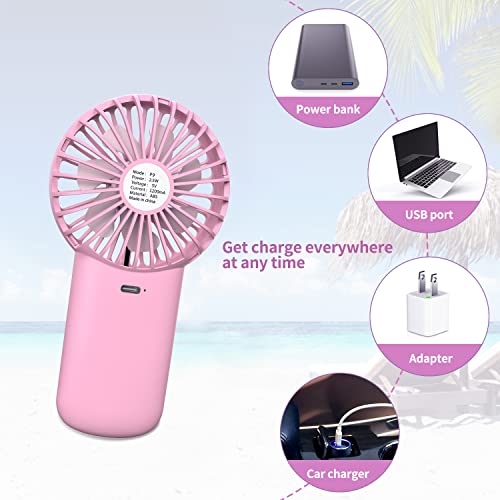 Aluan Handheld Fan Powerful Personal Mini Portable Speed Adjustable Battery Operated USB Rechargeable Eyelash Fan for Kids Women Men Indoor Outdoor Travel Cooling, Pink