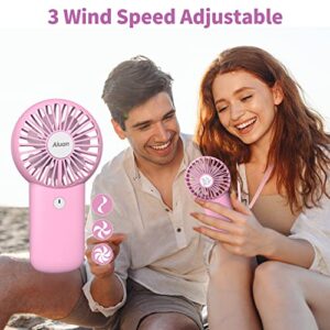 Aluan Handheld Fan Powerful Personal Mini Portable Speed Adjustable Battery Operated USB Rechargeable Eyelash Fan for Kids Women Men Indoor Outdoor Travel Cooling, Pink