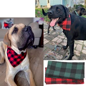 2 Pack Dog Bandana Christmas Pet Triangle Classic Plaid Scarves Thanksgiving Dog Scarfs for Small Medium Large Dogs Adjustable Dogs Bibs Scarfs for Girl and Boy(Large, Green Grid and Red Grid)