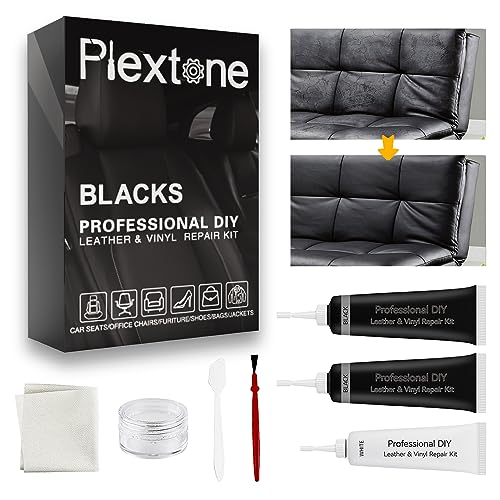 Plextone DIY for Small Leather Repair and Vinyl Repair Kit - Patch Leather and Vinyl with Ease for Car Seats, Shoes, Couches, Repair and More. (Black)