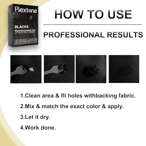 Plextone DIY for Small Leather Repair and Vinyl Repair Kit - Patch Leather and Vinyl with Ease for Car Seats, Shoes, Couches, Repair and More. (Black)