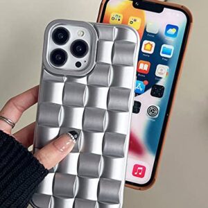 Ginkgonut Compatible with iPhone 14 Pro Case for Women/Girls, Cute 3D Laid Desgin Soft Silicone Shockproof Raised Bumper Corners Case for iPhone 14 Pro（Silver）