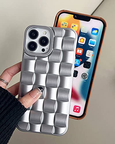 Ginkgonut Compatible with iPhone 14 Pro Case for Women/Girls, Cute 3D Laid Desgin Soft Silicone Shockproof Raised Bumper Corners Case for iPhone 14 Pro（Silver）