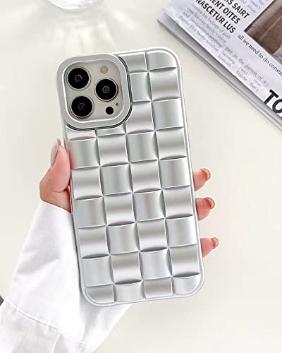 Ginkgonut Compatible with iPhone 14 Pro Case for Women/Girls, Cute 3D Laid Desgin Soft Silicone Shockproof Raised Bumper Corners Case for iPhone 14 Pro（Silver）