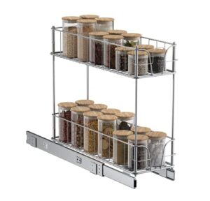 iparts expert 7 inch narrow sliding organizer, double tire pull out shelf storage wire basket,chrome pull-out home organizers for kitchen spice rack