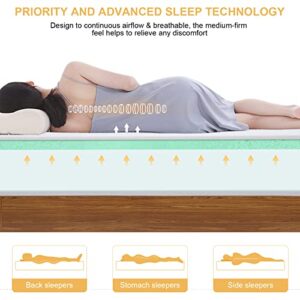 QAIIOO Twin Size Mattress,6 Inch Memory Foam Cooling Gel Green Tea Infused Mattress,Pressure Relief,Medium Firm,Full Size Mattress in a Box,CertiPUR-US Certified,White