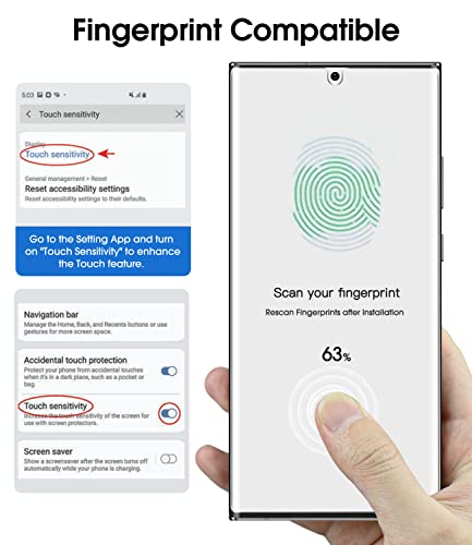 amFilm Compatible with Samsung Galaxy S23 Ultra Screen Protector Tempered Glass and Camera Lens Protector 5G 6.8 inch, Fingerprint Sensor Compatible, UV Gel Adhesive Installation(2 Pack)