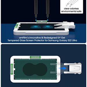 amFilm Compatible with Samsung Galaxy S23 Ultra Screen Protector Tempered Glass and Camera Lens Protector 5G 6.8 inch, Fingerprint Sensor Compatible, UV Gel Adhesive Installation(2 Pack)