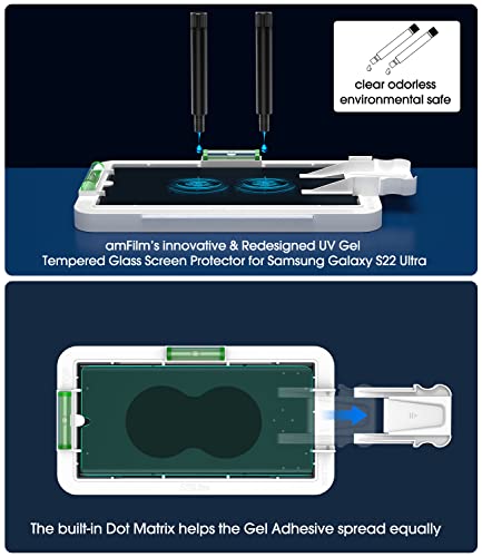 amFilm Compatible with Samsung Galaxy S23 Ultra Screen Protector Tempered Glass and Camera Lens Protector 5G 6.8 inch, Fingerprint Sensor Compatible, UV Gel Adhesive Installation(2 Pack)