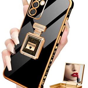 Buleens for Galaxy A13 5G Case with Metal Perfume Bottle Mirror Stand, Cute Women Girly Heart Cases for Samsung Galaxy A13 5G Case, Elegant Luxury Phone Cover for Samsung A13 5G Case 6.5'' Black