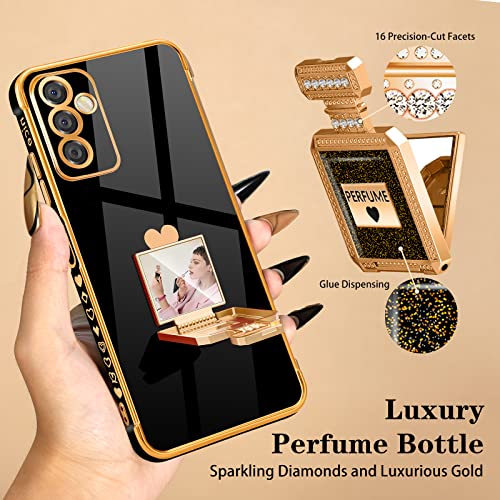 Buleens for Galaxy A13 5G Case with Metal Perfume Bottle Mirror Stand, Cute Women Girly Heart Cases for Samsung Galaxy A13 5G Case, Elegant Luxury Phone Cover for Samsung A13 5G Case 6.5'' Black