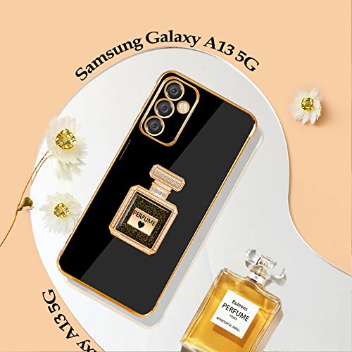 Buleens for Galaxy A13 5G Case with Metal Perfume Bottle Mirror Stand, Cute Women Girly Heart Cases for Samsung Galaxy A13 5G Case, Elegant Luxury Phone Cover for Samsung A13 5G Case 6.5'' Black