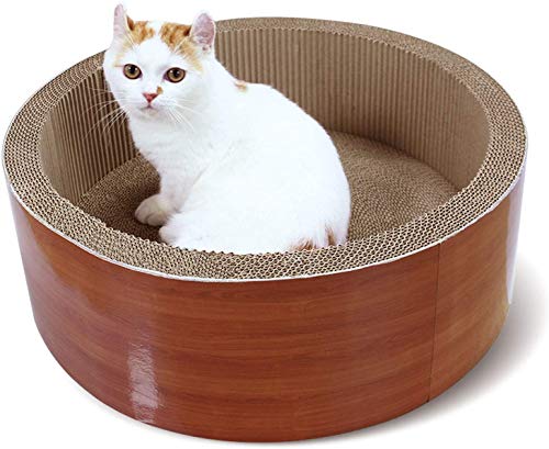 FluffyDream Cat Scratcher Post & Board, Round Cat Scratching Lounge Bed, Durable Pad Prevents Furniture Damage, 17.32'' x 17.32''x 6.11''