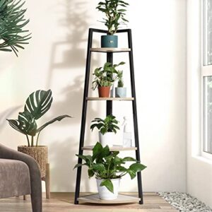 cipacho corner shelf stand,4-tier corner bookshelf, industrial ladder shelf,tall corner plant stand display shelf for living room, kitchen, home office