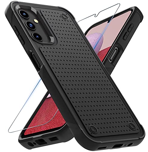 PULEN for Samsung Galaxy A14 5G Case with Screen Protector,PC+Soft Bumper Dual Layer [Military Grade][Non Slip Texture][Anti-Fingerprints] Heavy Duty Shockproof Protective Cover-Black