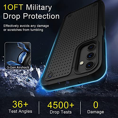 PULEN for Samsung Galaxy A14 5G Case with Screen Protector,PC+Soft Bumper Dual Layer [Military Grade][Non Slip Texture][Anti-Fingerprints] Heavy Duty Shockproof Protective Cover-Black