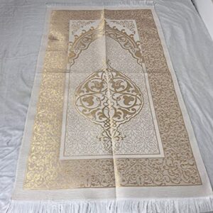 Luxemin Golden Color Luxurious Sheen, Soft and Velvety Muslim Prayer Rug | Janamaz | Sajadah | Soft Islamic Prayer Rug | Islamic Gifts Collection Prayer Carpet Mat, Taffeta Fabric