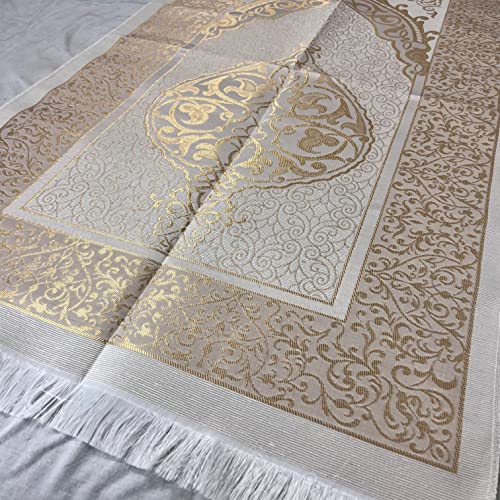 Luxemin Golden Color Luxurious Sheen, Soft and Velvety Muslim Prayer Rug | Janamaz | Sajadah | Soft Islamic Prayer Rug | Islamic Gifts Collection Prayer Carpet Mat, Taffeta Fabric