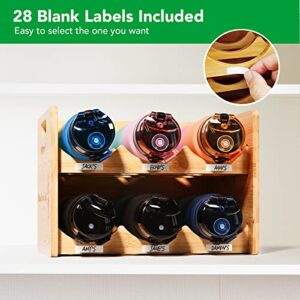 Ollieroo Bamboo Water Bottle Organizer Shelf, Freestanding Water Bottle Holder for Cabinets, Kitchen Countertops, Pantry, Tabletop, 2 Tiers Closet Wine Bottle Storage Rack Holds 6 Bottles(Natual)