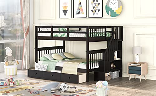 HYC Stairway Bunk Bed with 3 Drawers White