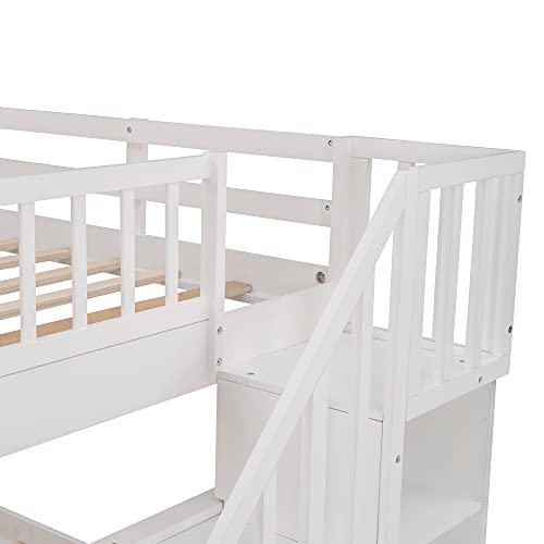 HYC Stairway Bunk Bed with 3 Drawers White