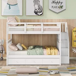 HYC Stairway Bunk Bed with 3 Drawers White