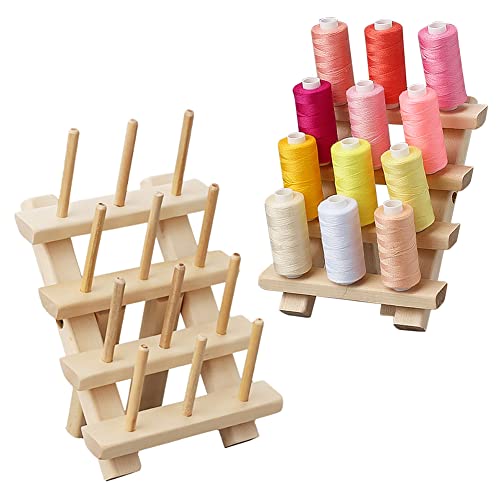 Spool Thread Holder, 12 Spools Wooden Thread Holder Foldable Spool Wooden Thread Rack Sewing and Embroidery Thread Rack and Organizer for Sewing Machine