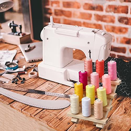 Spool Thread Holder, 12 Spools Wooden Thread Holder Foldable Spool Wooden Thread Rack Sewing and Embroidery Thread Rack and Organizer for Sewing Machine