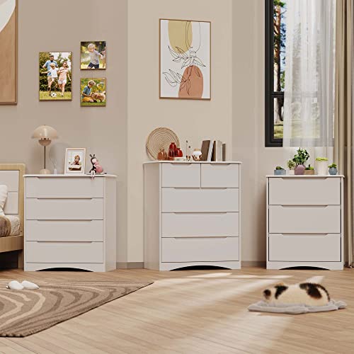 Gizoon 5 Drawers Chest, White Bedroom Drawer Dresser and Organizer with Large Storage Capacity, Embedded Handle, and Sturdy Anti-tripping Device, Modern Design Cabinet for Hallway, Office, Living Room