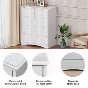 Gizoon 5 Drawers Chest, White Bedroom Drawer Dresser and Organizer with Large Storage Capacity, Embedded Handle, and Sturdy Anti-tripping Device, Modern Design Cabinet for Hallway, Office, Living Room