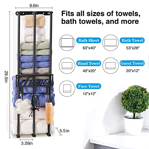 2 Pack Bathroom Towel Rack Wall Mounted, New Upgrade 3-Bar Towel Racks for Rolled Bath Towels, Metal Bath Towel Holder for Folded Large Towel, Towel Storage for Small Bathroom (Black-2 P)