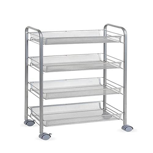 HOUKAI Multipurpose Metal Mesh Carts with Rolling Storage and Rack 4 Floors Silver Gray