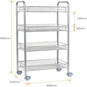 HOUKAI Multipurpose Metal Mesh Carts with Rolling Storage and Rack 4 Floors Silver Gray