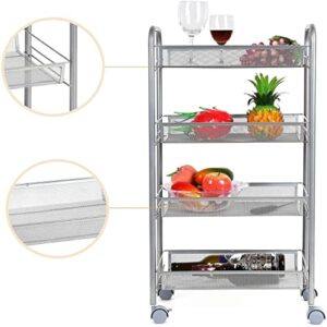 HOUKAI Multipurpose Metal Mesh Carts with Rolling Storage and Rack 4 Floors Silver Gray