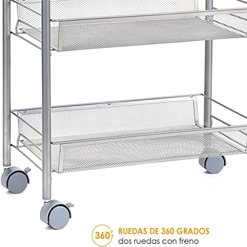 HOUKAI Multipurpose Metal Mesh Carts with Rolling Storage and Rack 4 Floors Silver Gray