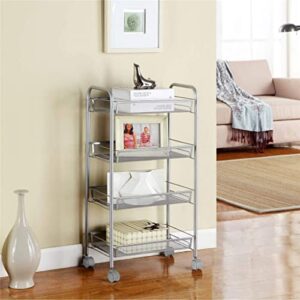 HOUKAI Multipurpose Metal Mesh Carts with Rolling Storage and Rack 4 Floors Silver Gray