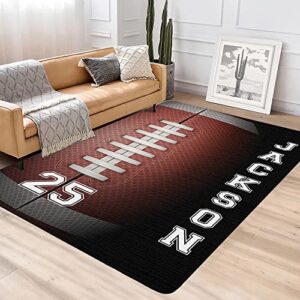 Personalized Football Art Rug with Name Number, Football Area Rug 2x3 3x5 4x6 5x8, Sports Ball Doormat for Living Room Bedroom Anti-Skid American Football Playing Rug Carpet Floor Mat Kitchen Rugs