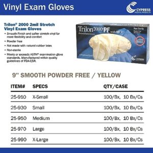 Trilon 2000 PF with MC3 Vinyl Exam Gloves, Powder-Free, Latex-Free, Non-Sterile Medical Gloves - Ivory, Size XL, 100 Count, 1 Box