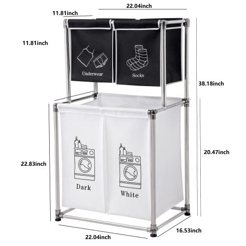 ZJWSRSST Laundry Basket 2 layer laundry sorter with 4 detachable bags for sorting clothes, laundry, closet, bathroom, living room or bedroom areas laundry separator hamper