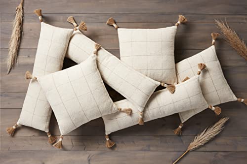 Mud Pie Woven Check Pillows, TAN