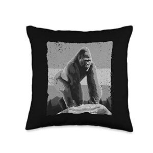 gorilla gift gorilla lover accessories & stuff cool design for men women primate gorilla animal throw pillow, 16x16, multicolor