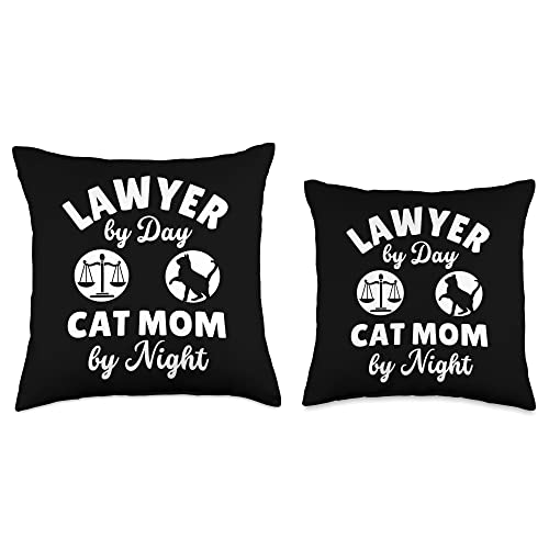 Lawyer Gifts For Women Cat Mom Law School Student Law Women Justice Lawyer by Day Cat Mom by Night Throw Pillow, 16x16, Multicolor