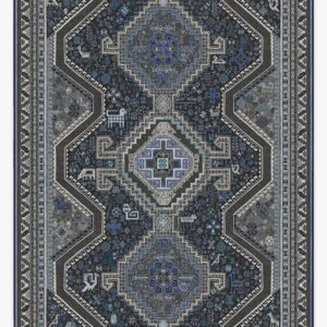 RUGGABLE Zareen Washable Rug - Perfect Boho Area Rug for Living Room Bedroom Kitchen - Pet & Child Friendly - Stain & Water Resistant - Steel Blue 9'x12' (Cushioned Pad)