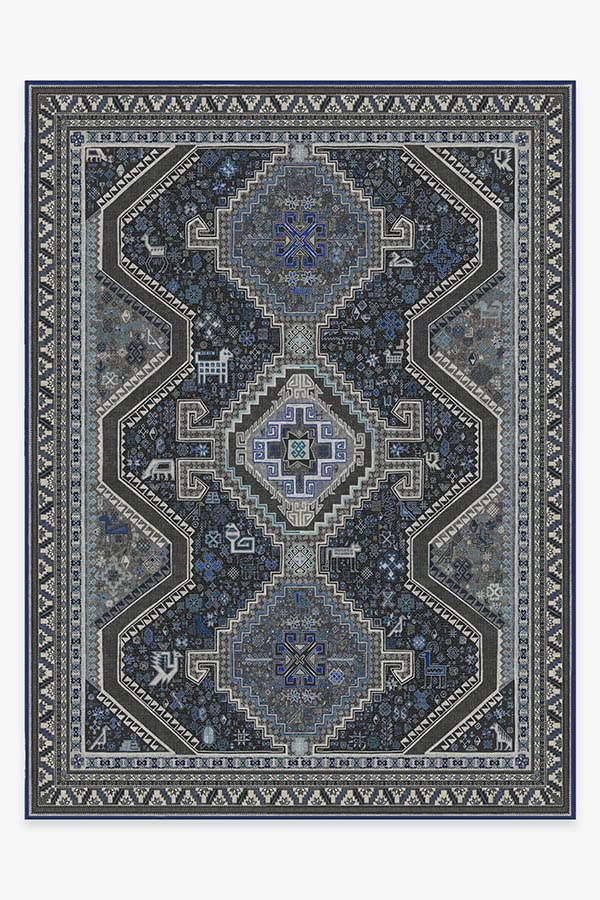 RUGGABLE Zareen Washable Rug - Perfect Boho Area Rug for Living Room Bedroom Kitchen - Pet & Child Friendly - Stain & Water Resistant - Steel Blue 9'x12' (Cushioned Pad)